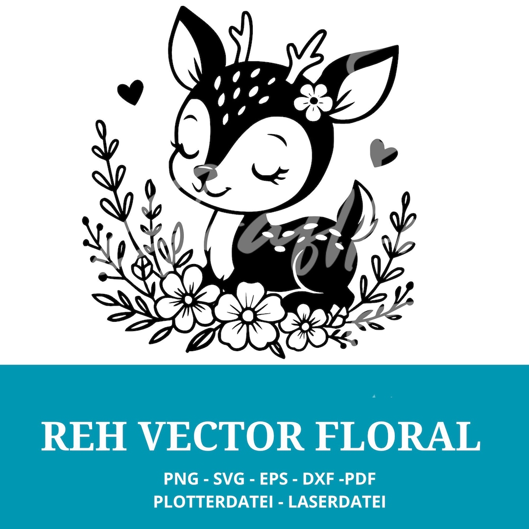 Deer SVG Reh mit Blumen Cute Animal Png svg dxf Wald Clipart Cricut ...