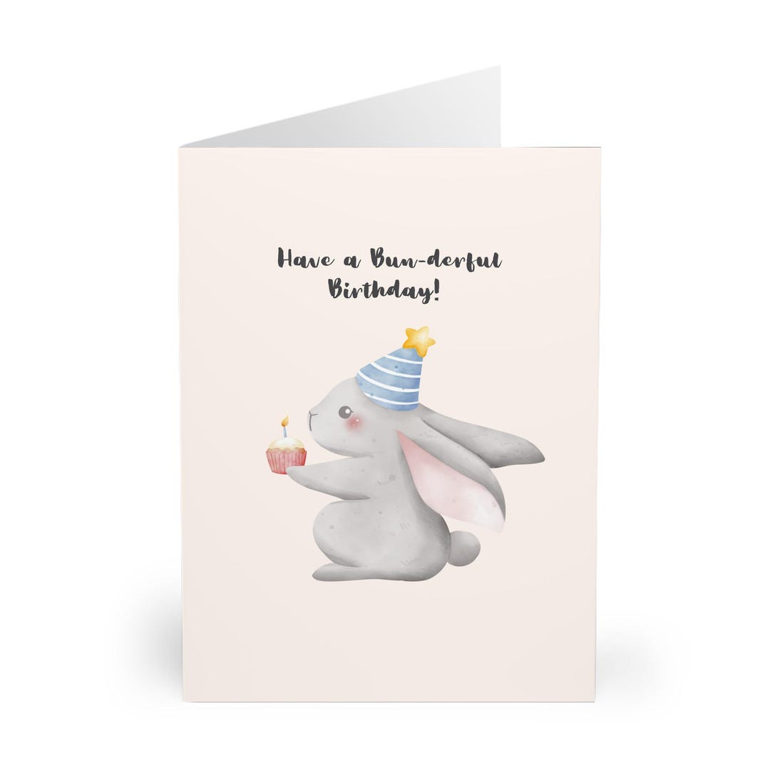 Funny Bunny Birthday Card Rabbit Holding Cupcake Cute Pun Greeting Card ...