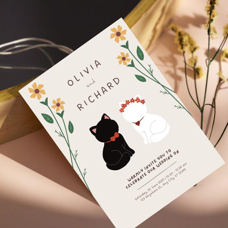 Cat Lover Wedding Invitation: Editable Canva Template (digital Download ...
