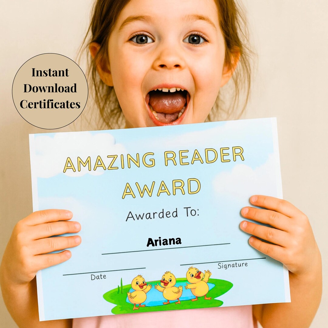 Instant Download Certificates for Kids Classroom Reading Gift Animal ...