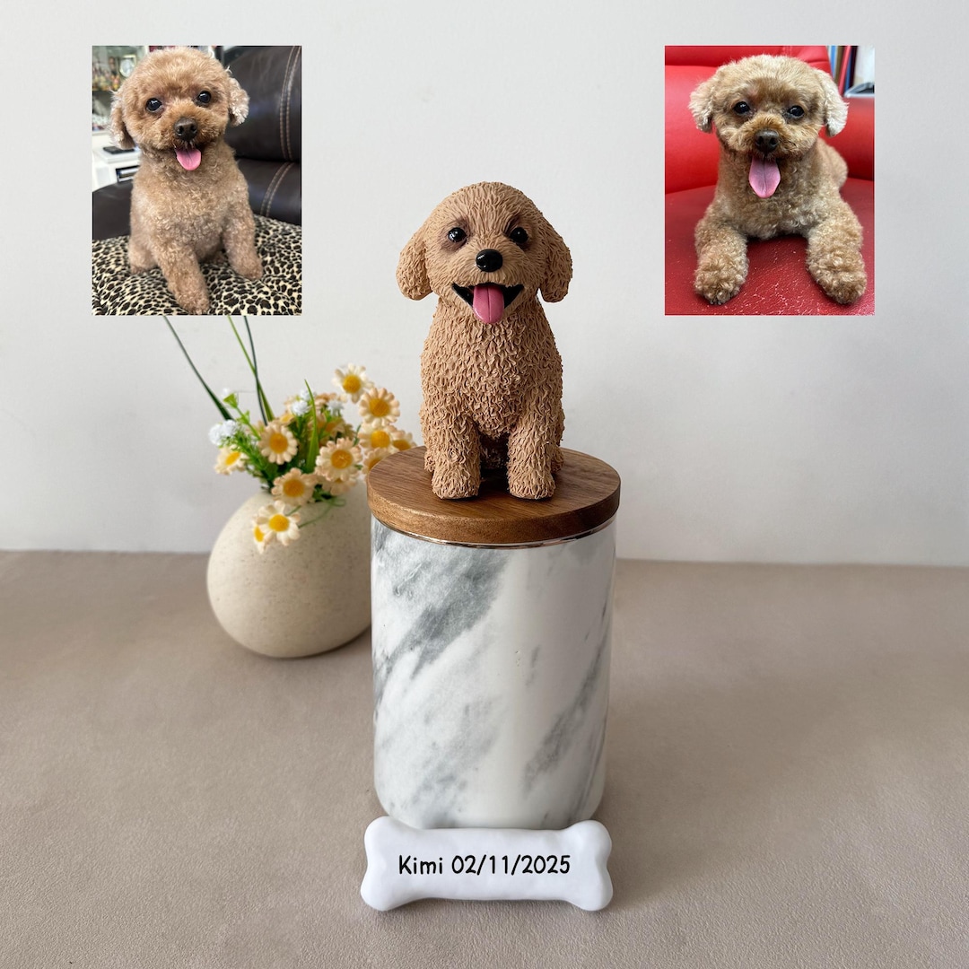 Custom Dog Pet Memorial Urn | Hand Sculpted Clay Portrait, Marble Ashes ...