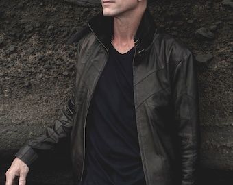 High Collar Leather Jacket - Etsy