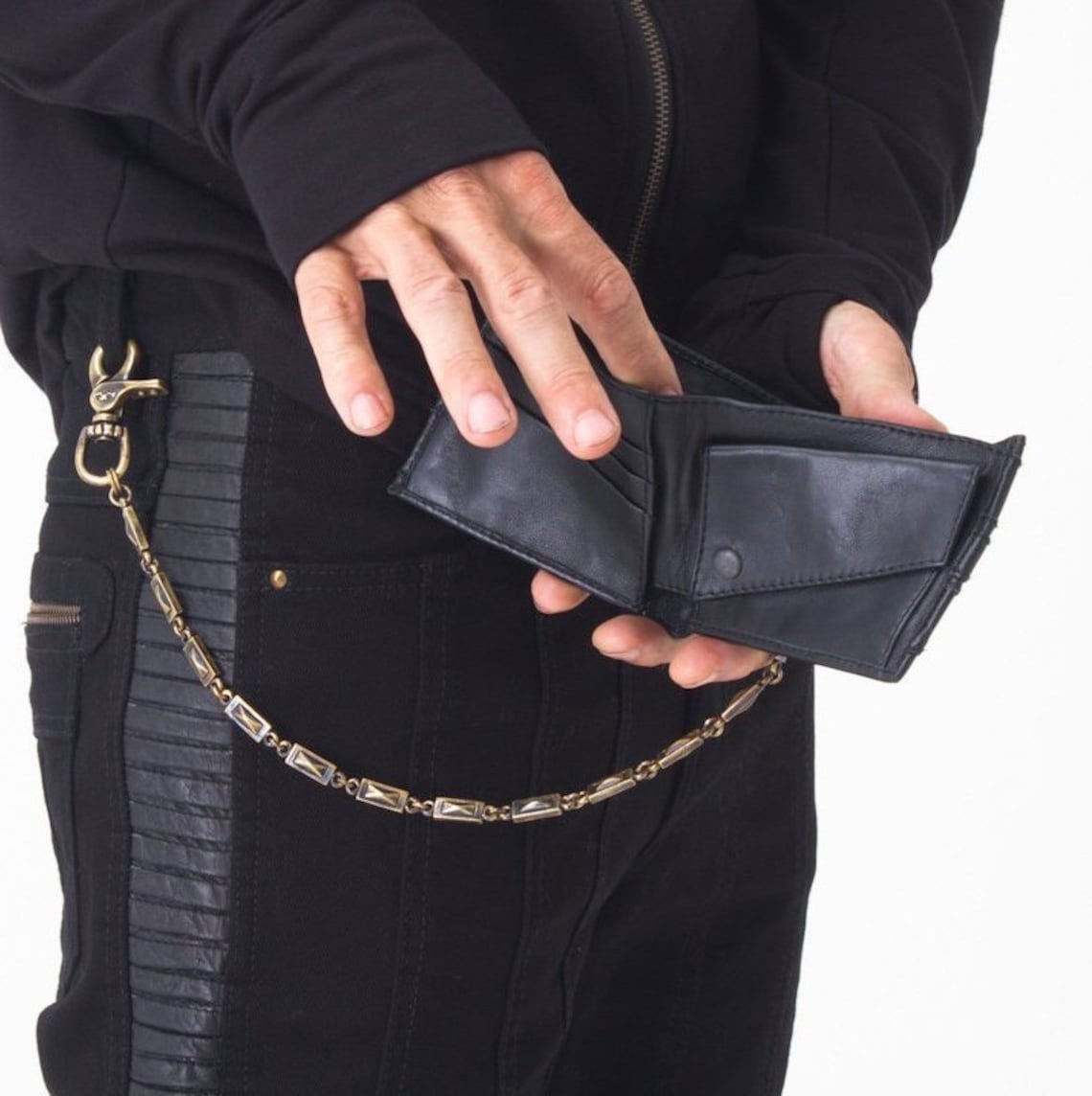 DARK STAR Wallet With Chain Men Leather Chain Wallet Bi-fold Leather ...