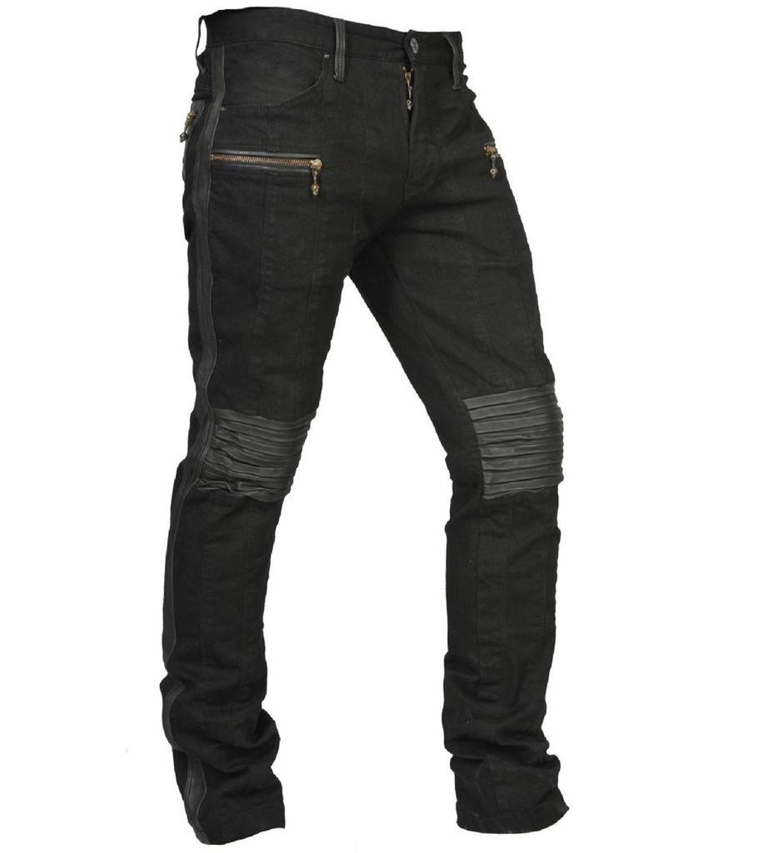 REVOLUTION JEANS - Mens Jeans With Leather - Black Denim REVOLUTION JEANS - Mens Jeans With Leather - Black Denim