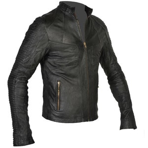 RIBBED - Men’s Leather Jacket - Black Motorcycle Jacket - Men's Moto ...