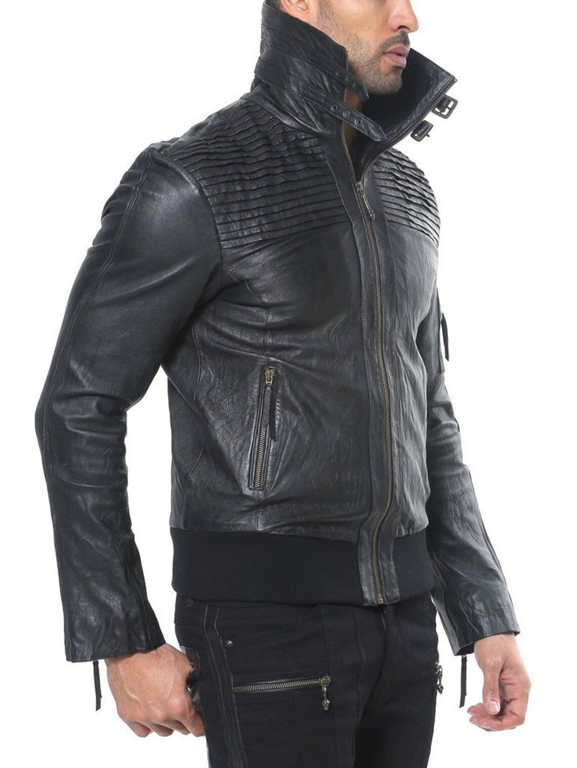 ROOK Men's Bomber Jacket Sheep Leather Shearling Collar Handcast ...