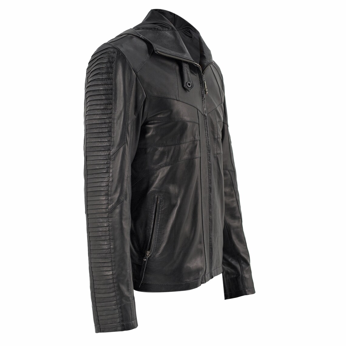 RIBBED JACKET With Hood - Men's Leather - Men's Leather Hoody ...