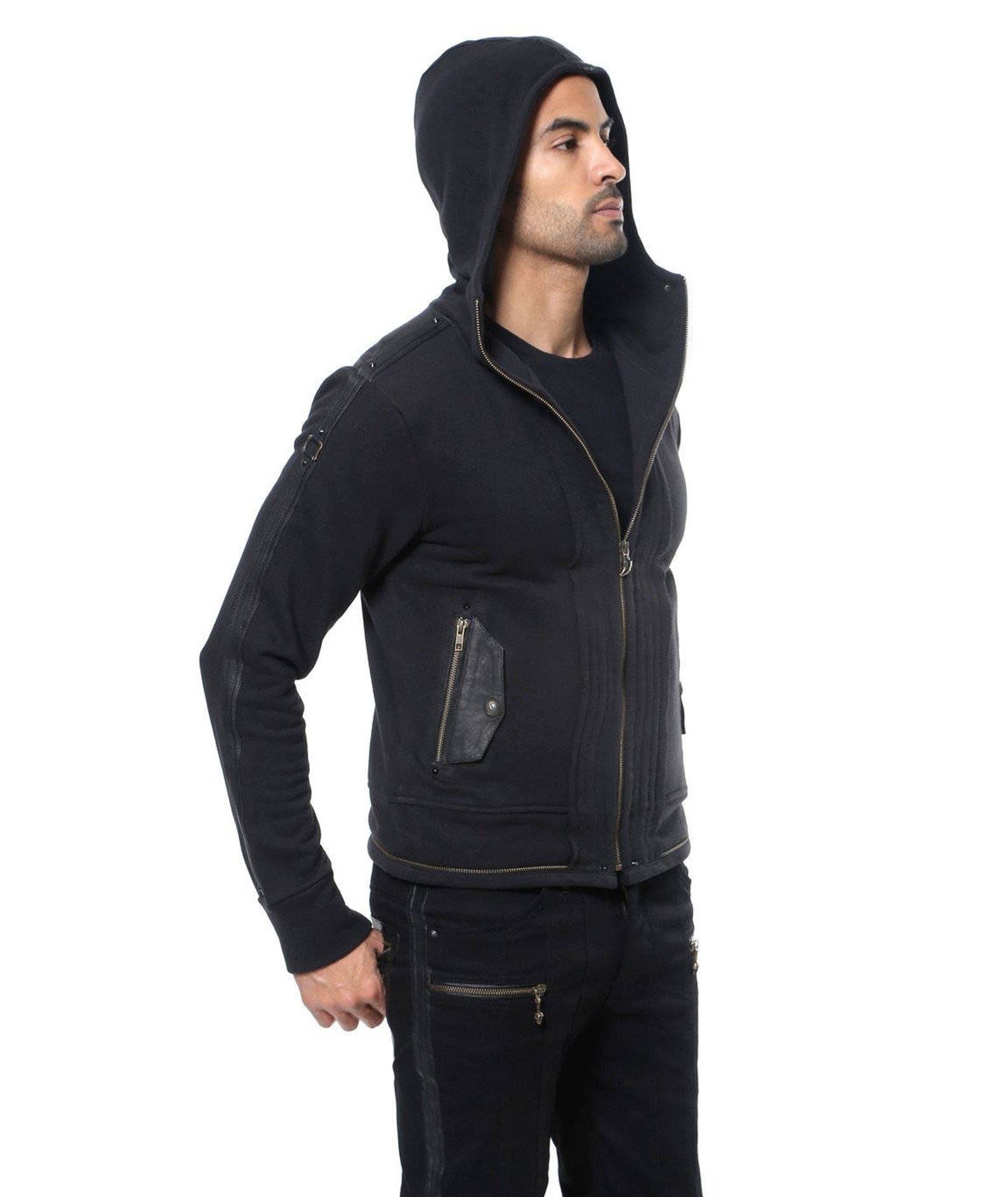 ELK HOODY - Black Hoodie - Hooded Men's Vest With Leather - Handcast ...
