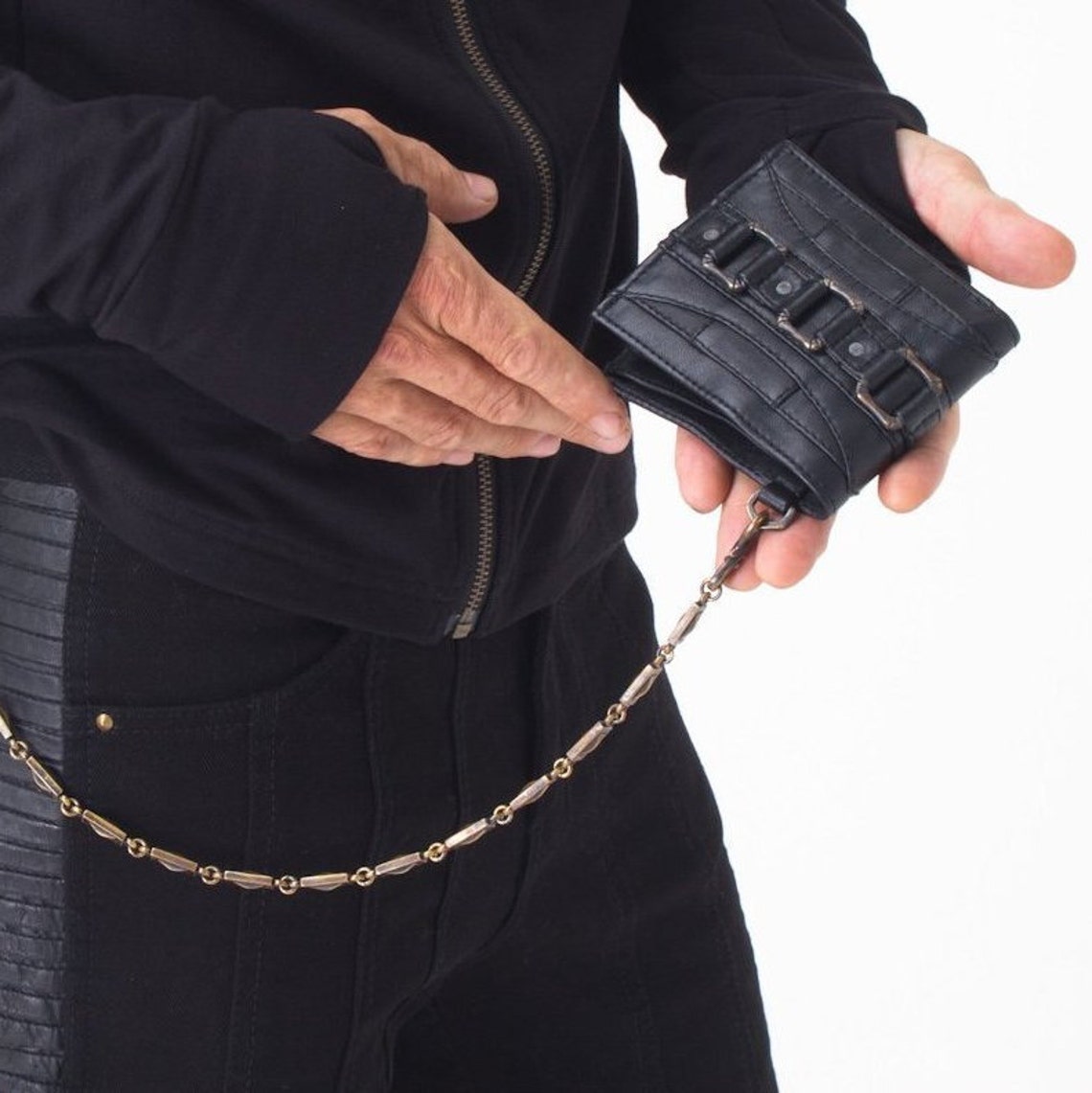 DARK STAR Wallet With Chain Men Leather Chain Wallet Bi-fold Leather ...