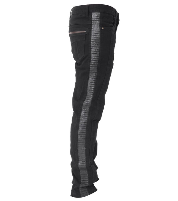 RIBBED JEANS - Mens Black Jeans With Leather - Moto Pants RIBBED JEANS - Mens Black Jeans With Leather - Moto Pants