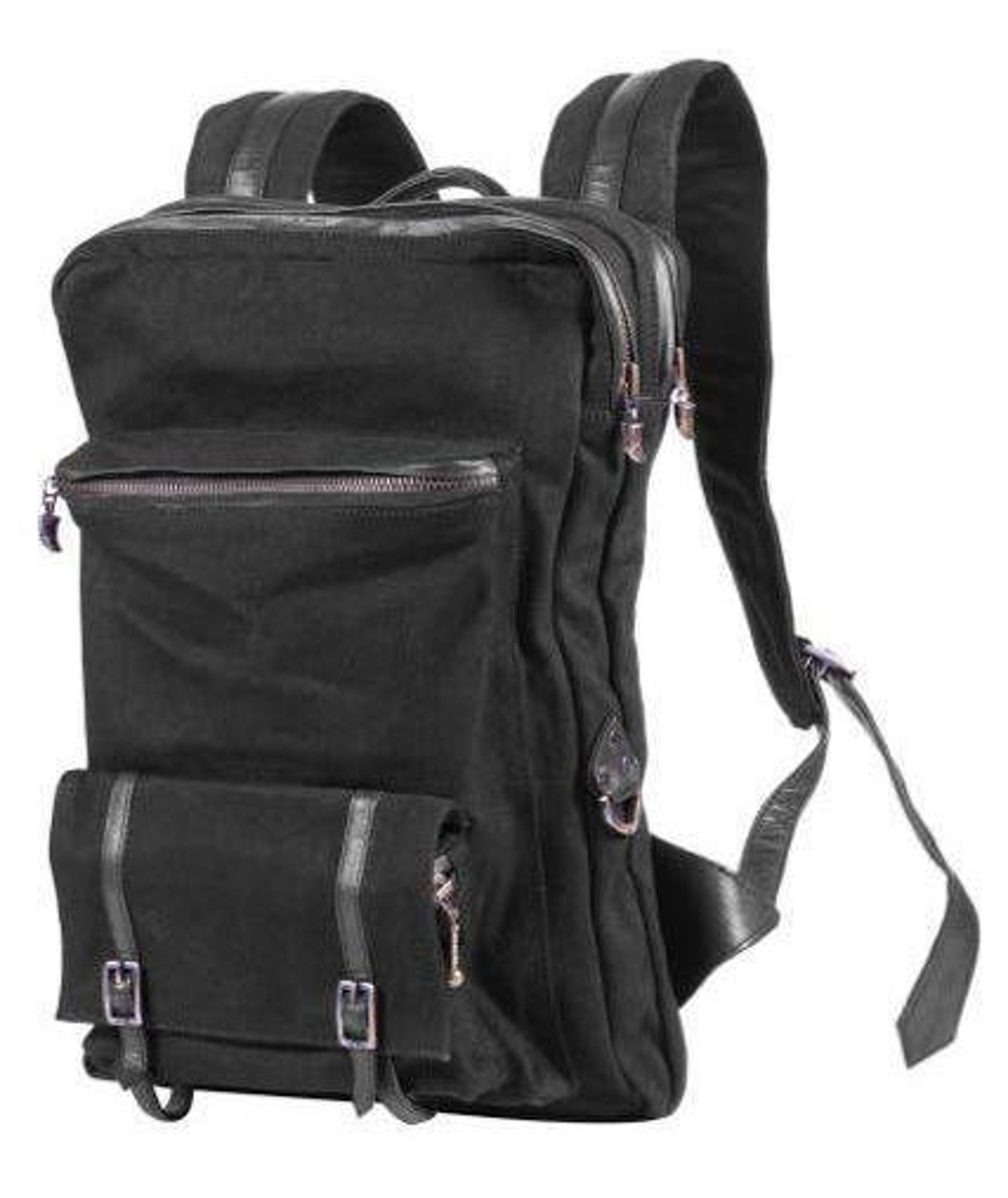TRIPLE CLAW BACKPACK Black Denim Leather Laptop Bag Adventure Backpack ...
