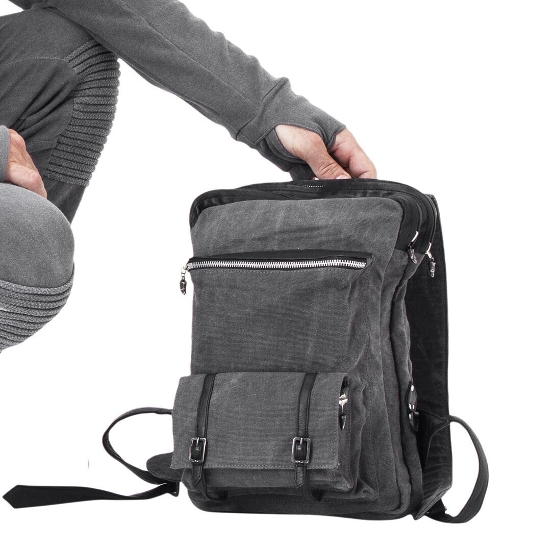 TRIPLE CLAW BACKPACK Black Denim Leather Laptop Bag Adventure Backpack ...