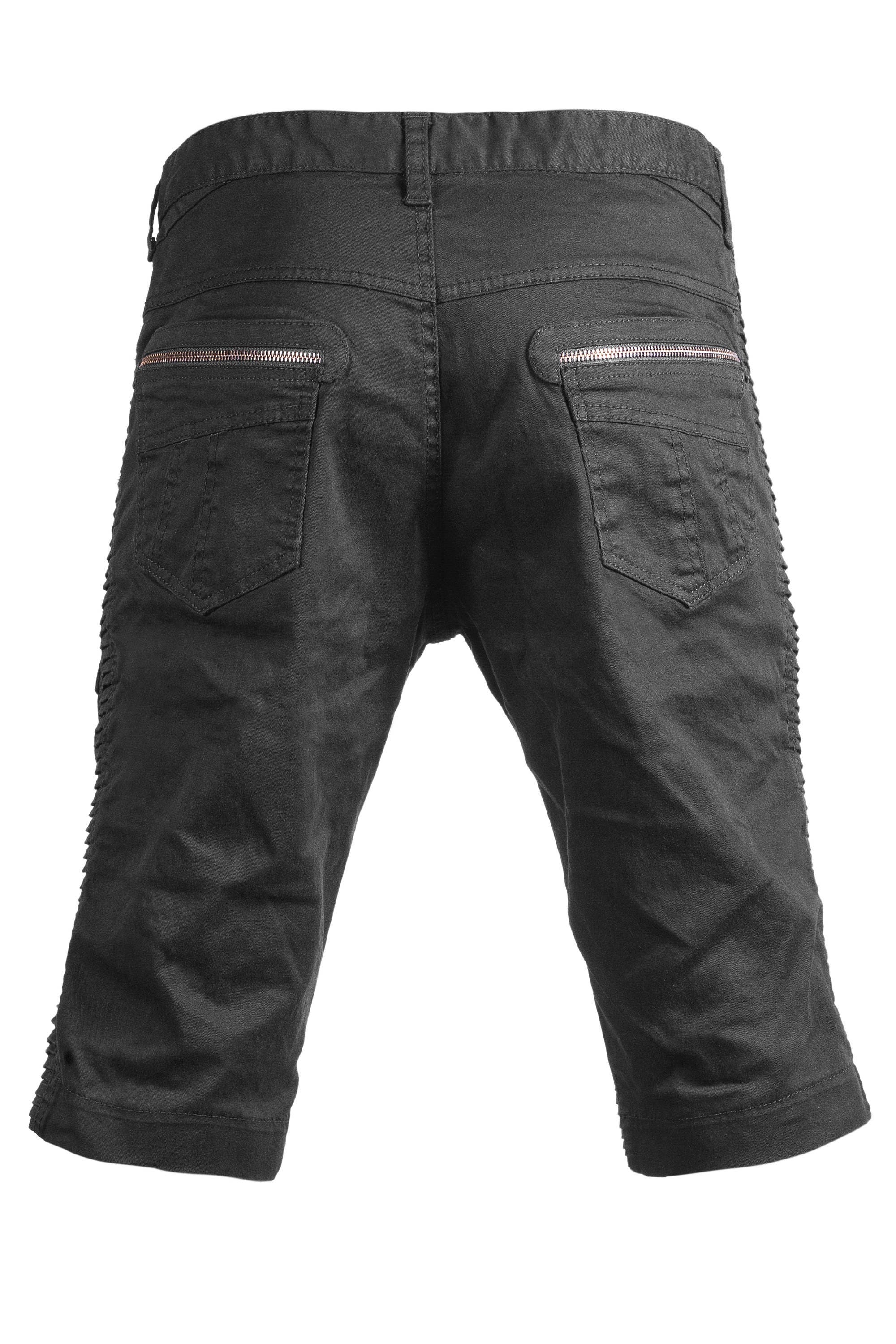 Dark Gray Cotton Stretch Denim Shorts: Ribbed Panels, Slim Fit ...