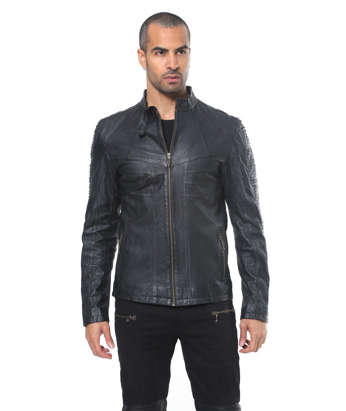 RIBBED Mens Leather Jacket Black Motorcycle Jacket - Etsy