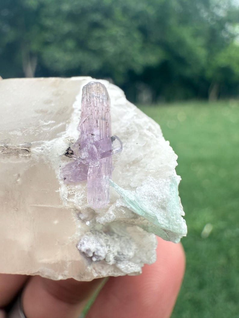 Rare Purple Apatite Crystal Attached on Quartz Crystal, 42.75g, From ...