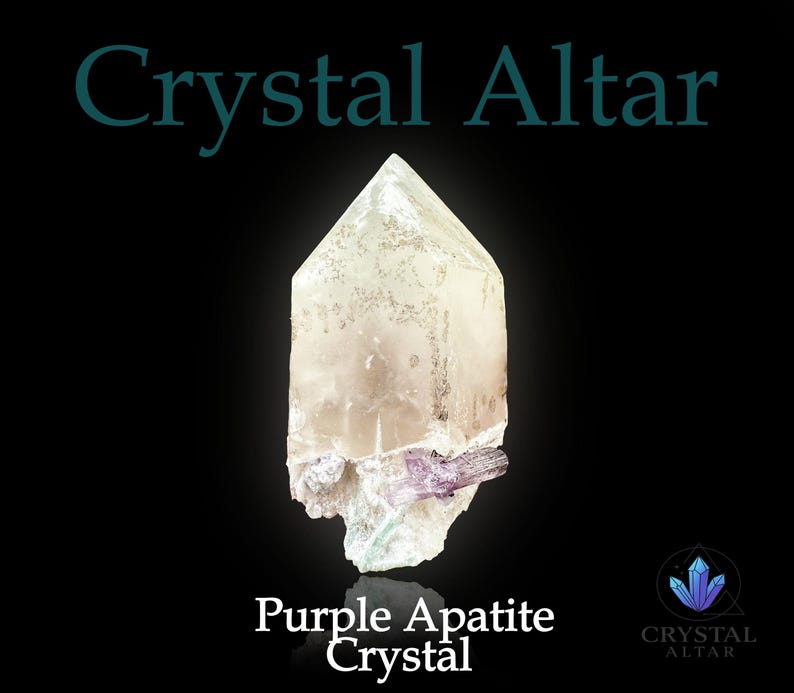 Rare Purple Apatite Crystal Attached on Quartz Crystal, 42.75g, From ...