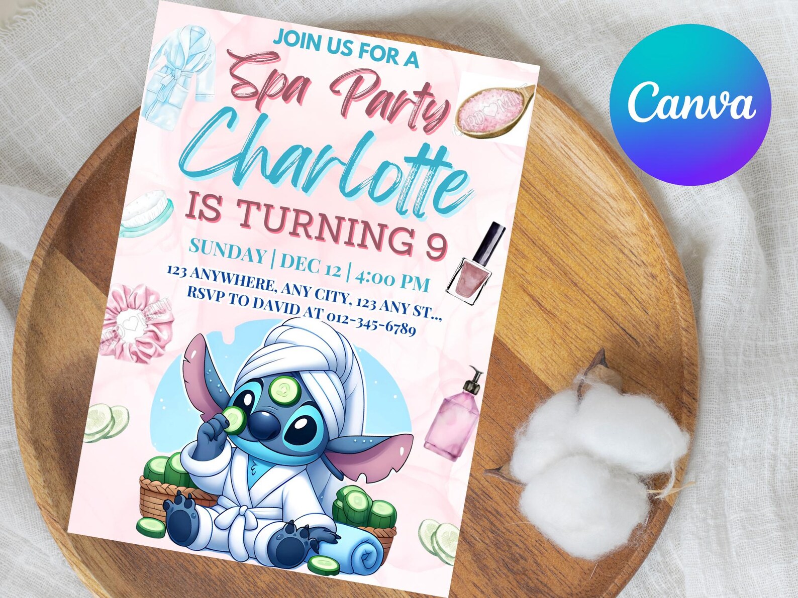 Stitch Spa Birthday Invitation | Pajama Sleepover Party (digital) - Etsy