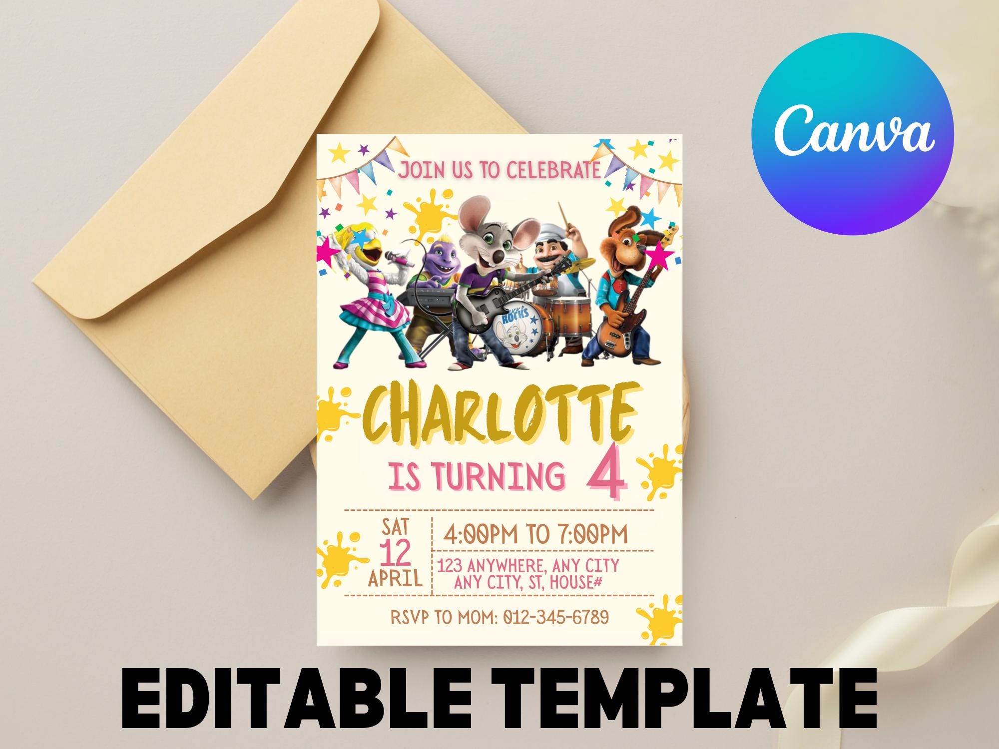Editable Chuck E Cheese Birthday Invitation Template | Chuck Evite ...