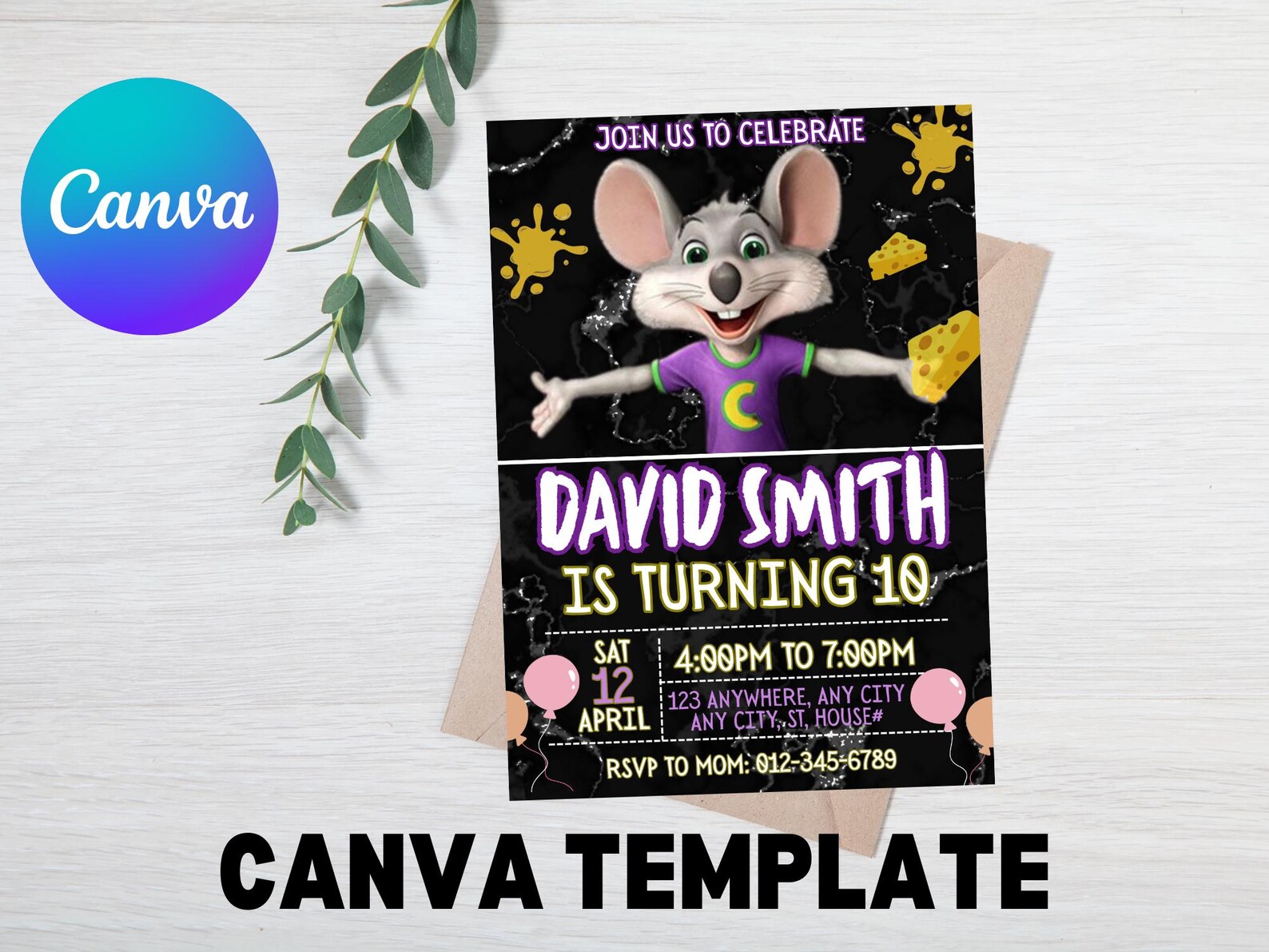 Editable Chuck E Cheese Birthday Invitation Template | Chuck Evite ...