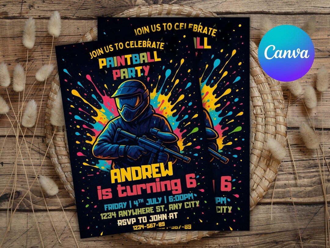 Paintball Birthday Invitation Boy EDITABLE Paintball Party Invite ...