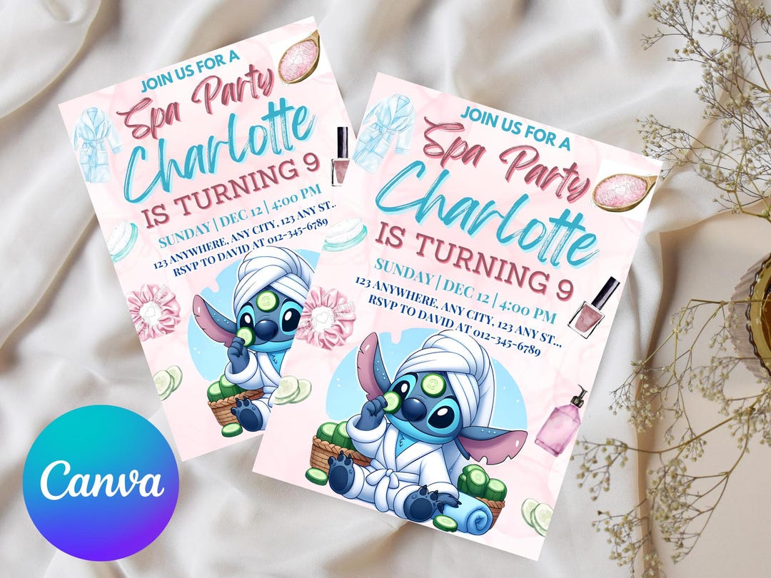 Stitch Spa Birthday Invitation | Pajama Sleepover Party (digital) - Etsy