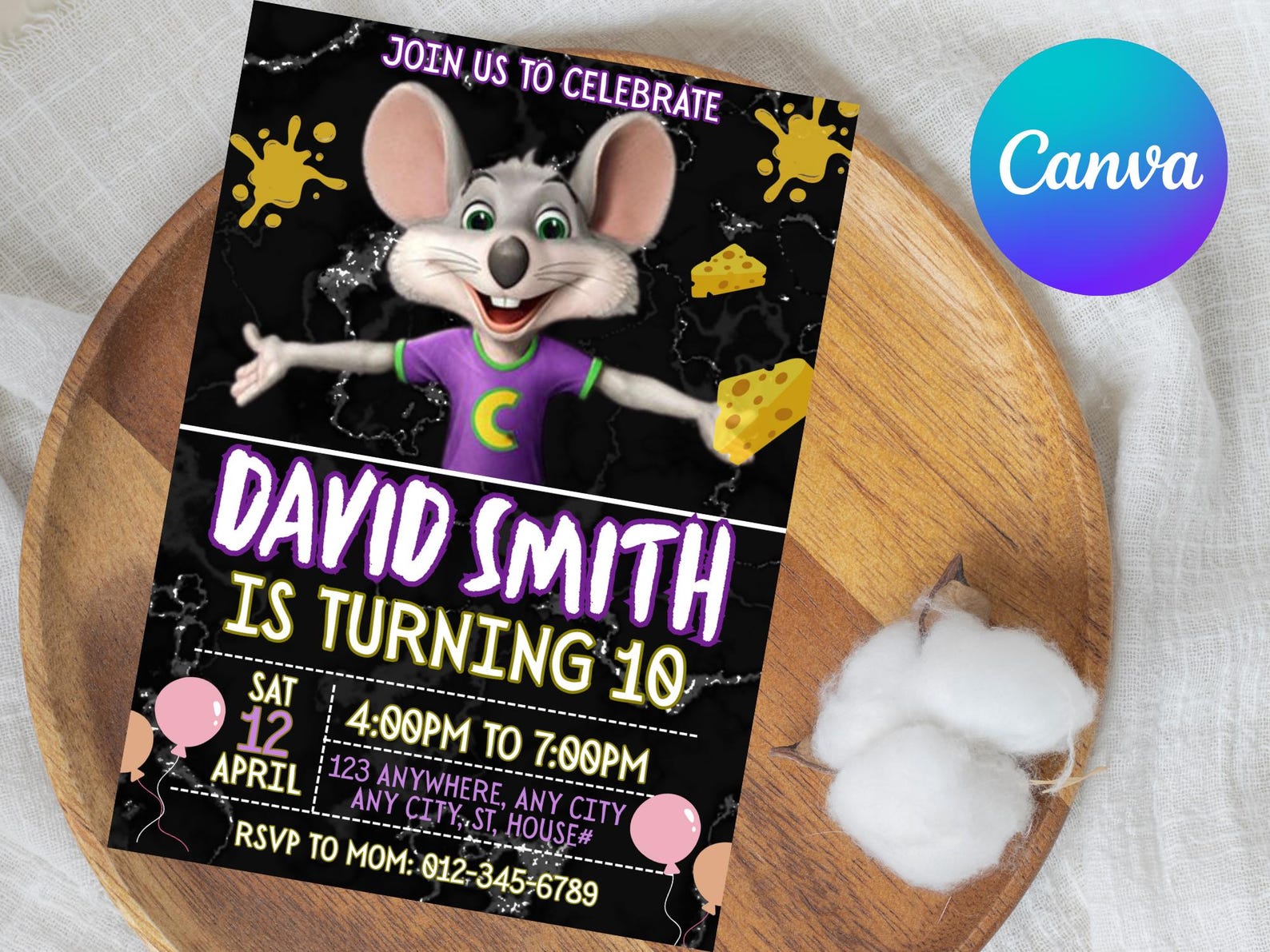 Editable Chuck E Cheese Birthday Invitation Template | Chuck Evite ...