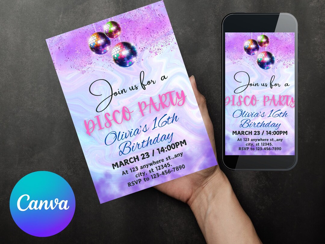 Editable Disco Party Invitation: Neon Dance, Sweet 16 (digital Download ...