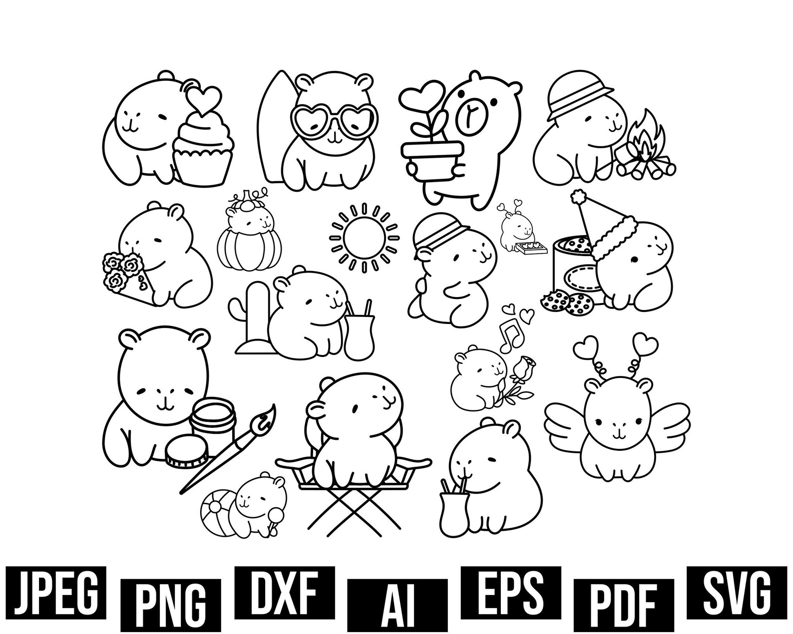 Cute Capybara Outline Svg Png, Capybara Svg Bundle, Digital Sticker ...