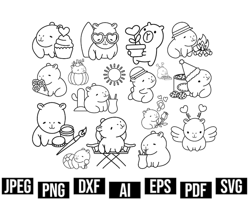 Cute Capybara Outline Svg Png, Capybara Svg Bundle, Digital Sticker ...