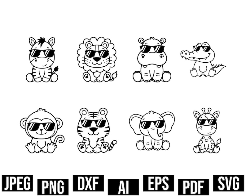 Safari Animals Outline Svg, Cute African Jungle Animal, Cut File for ...