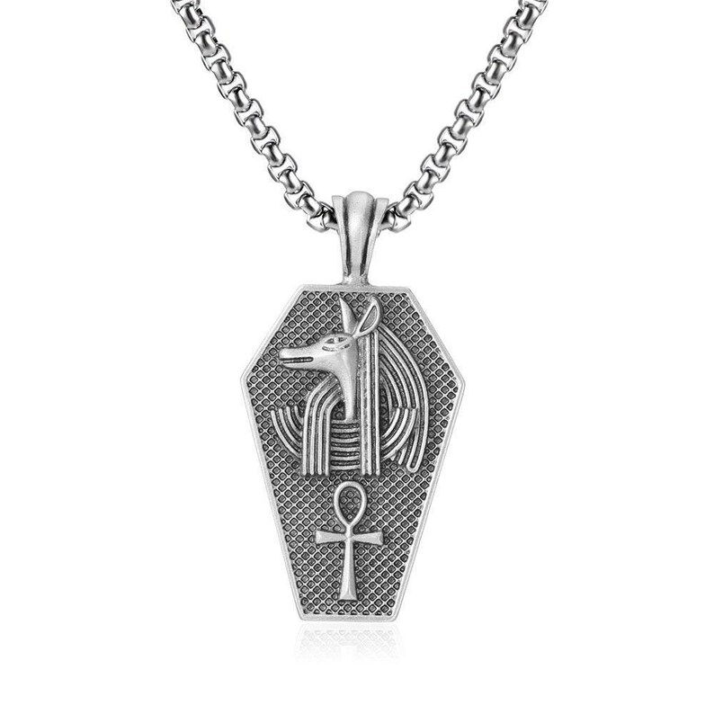 Anubis Egyptian God Necklace, God of the Dead With Ankh as Hieroglyph ...