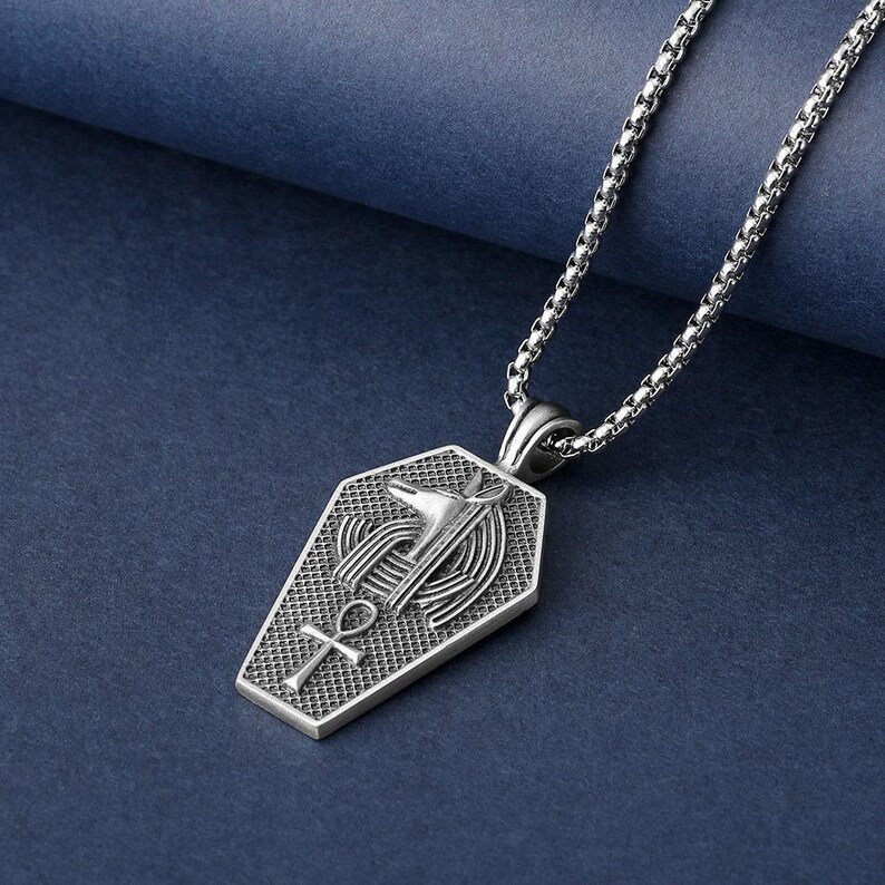 Anubis Egyptian God Necklace, God of the Dead With Ankh as Hieroglyph ...