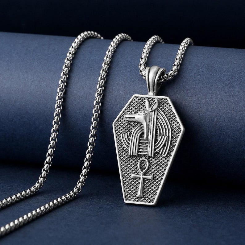 Anubis Egyptian God Necklace, God of the Dead With Ankh as Hieroglyph ...