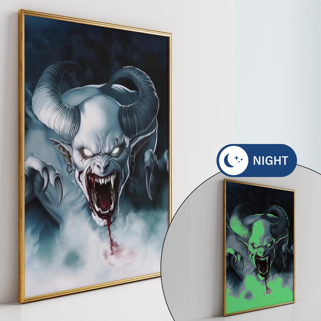 Bloody Demon Glow in the Dark Poster | Gothic Horror Wall Art & Scary ...