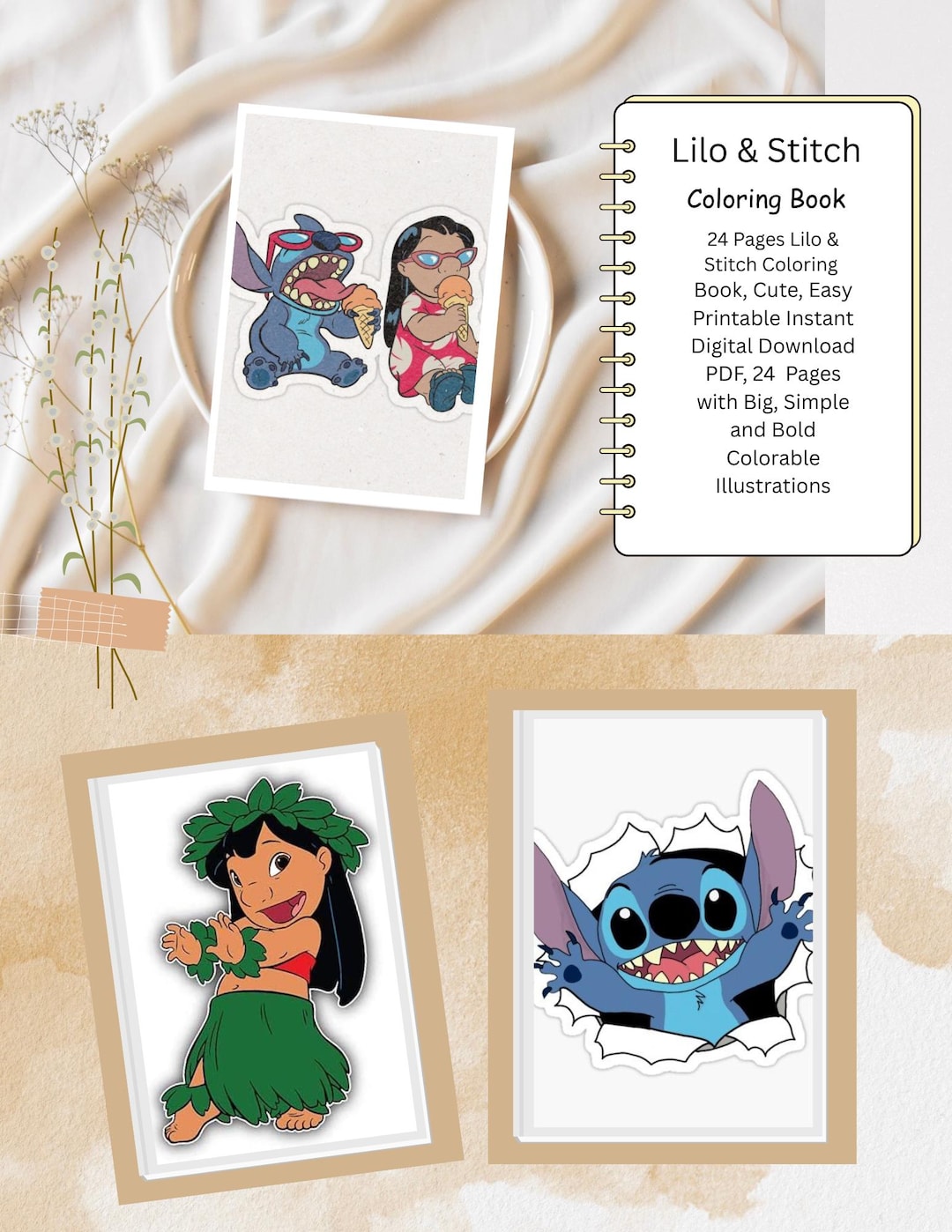 Lilo & Stitch Coloring Book, Cute, Easy Printable Instant Digital ...