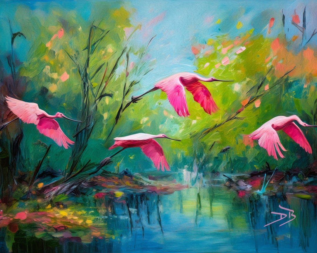 Florida Flamingos Art Print: Abstract Coastal Landscape - Etsy