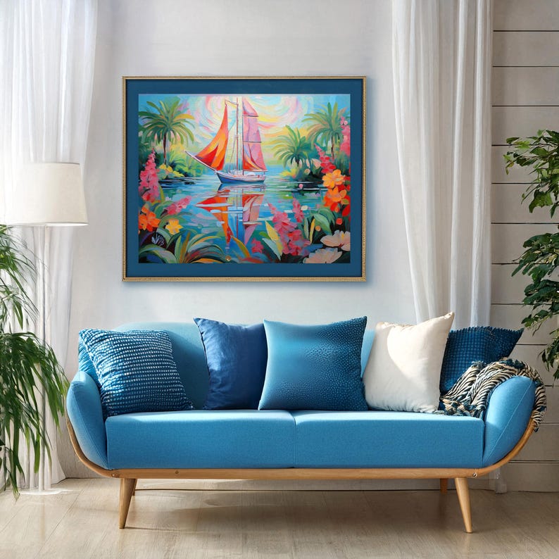 Sailboat Ocean Tropical Seascape Picture: Vibrant Art Wall Decor - Etsy