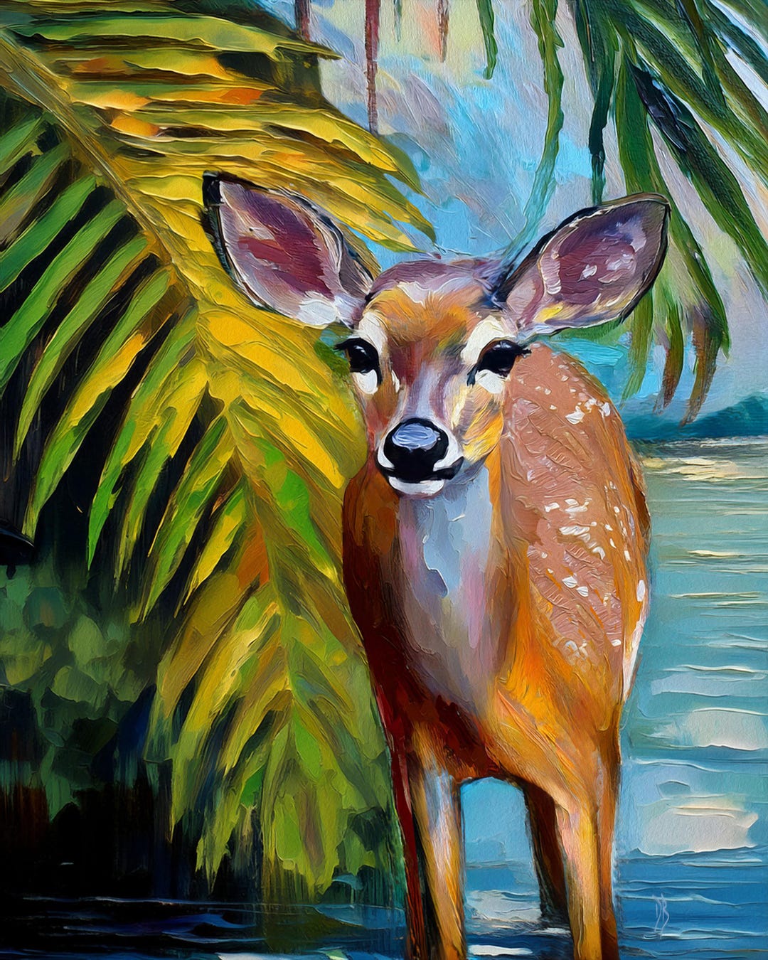 Tropical Deer Beachside Art Print Wall Decor - Etsy