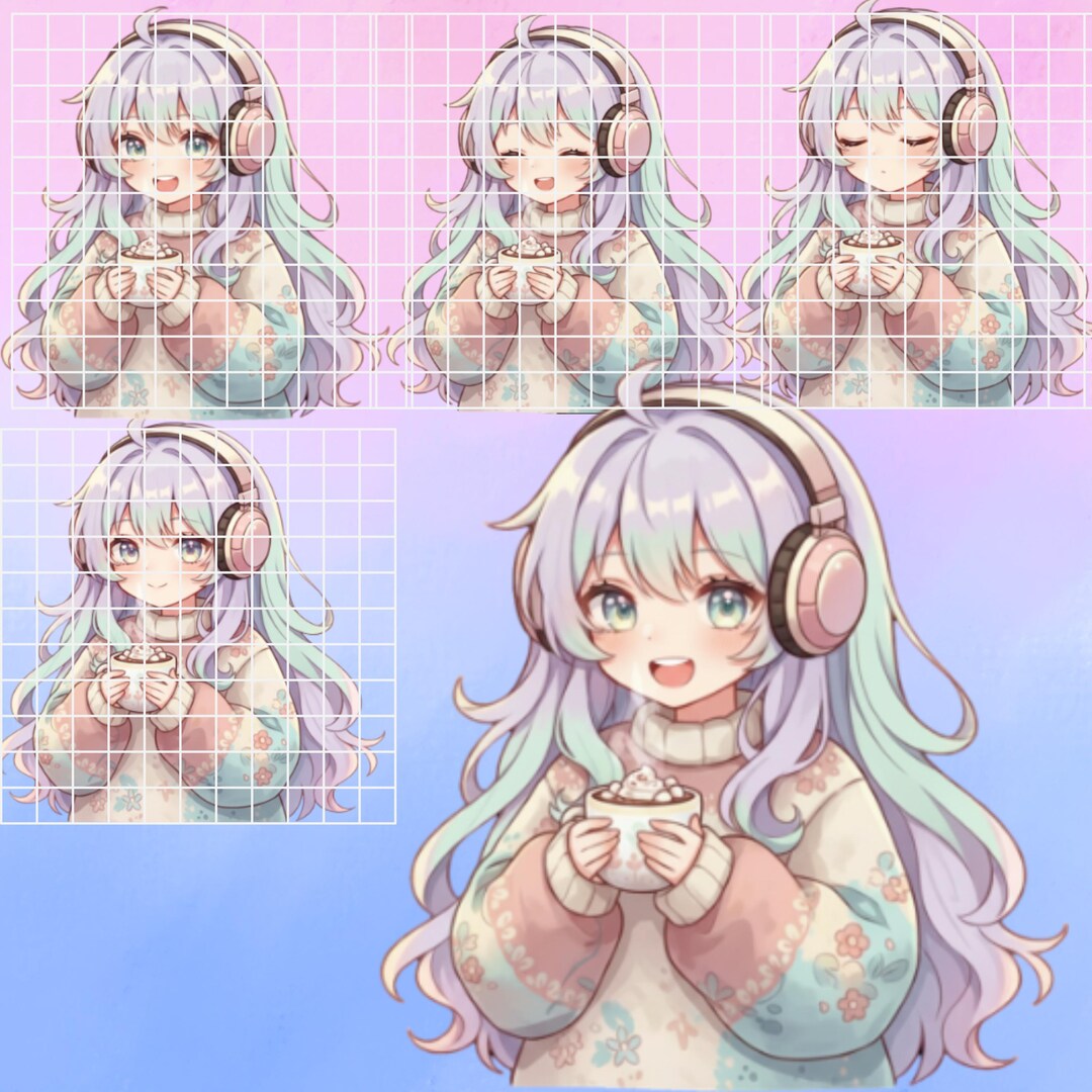 Pastel Anime Girl Pngtuber Avatar Set | Cozy Vtuber Model (digital ...