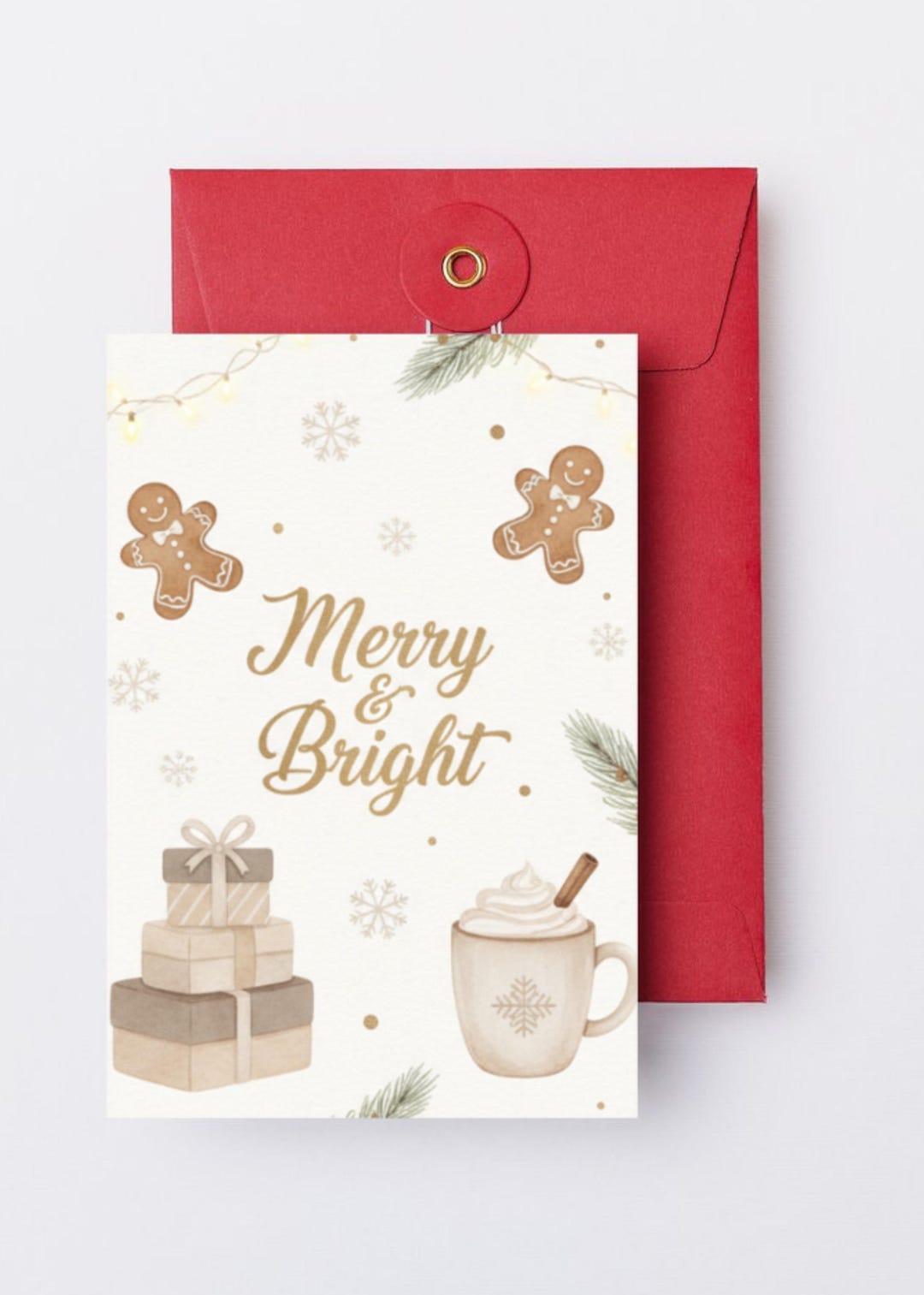 Gingerbread Christmas Card Template | Merry & Bright, Canva Editable ...