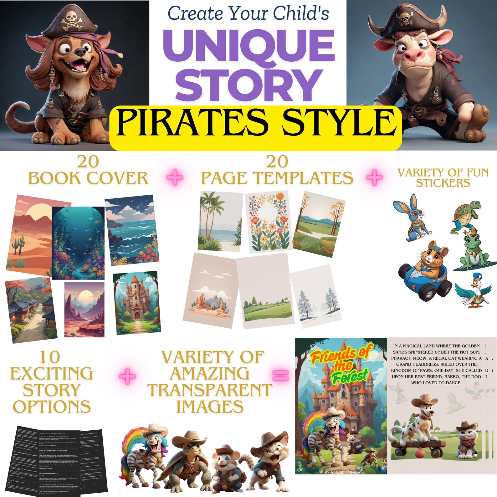 Create Your Own Pirate Animal Story – 100 PNG Illustrations, 100 ...