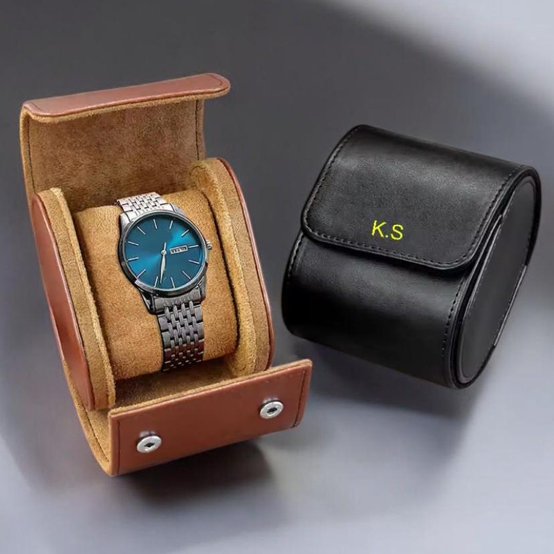 Personalized Leather Watch Travel Case – Custom Initials Monogram ...