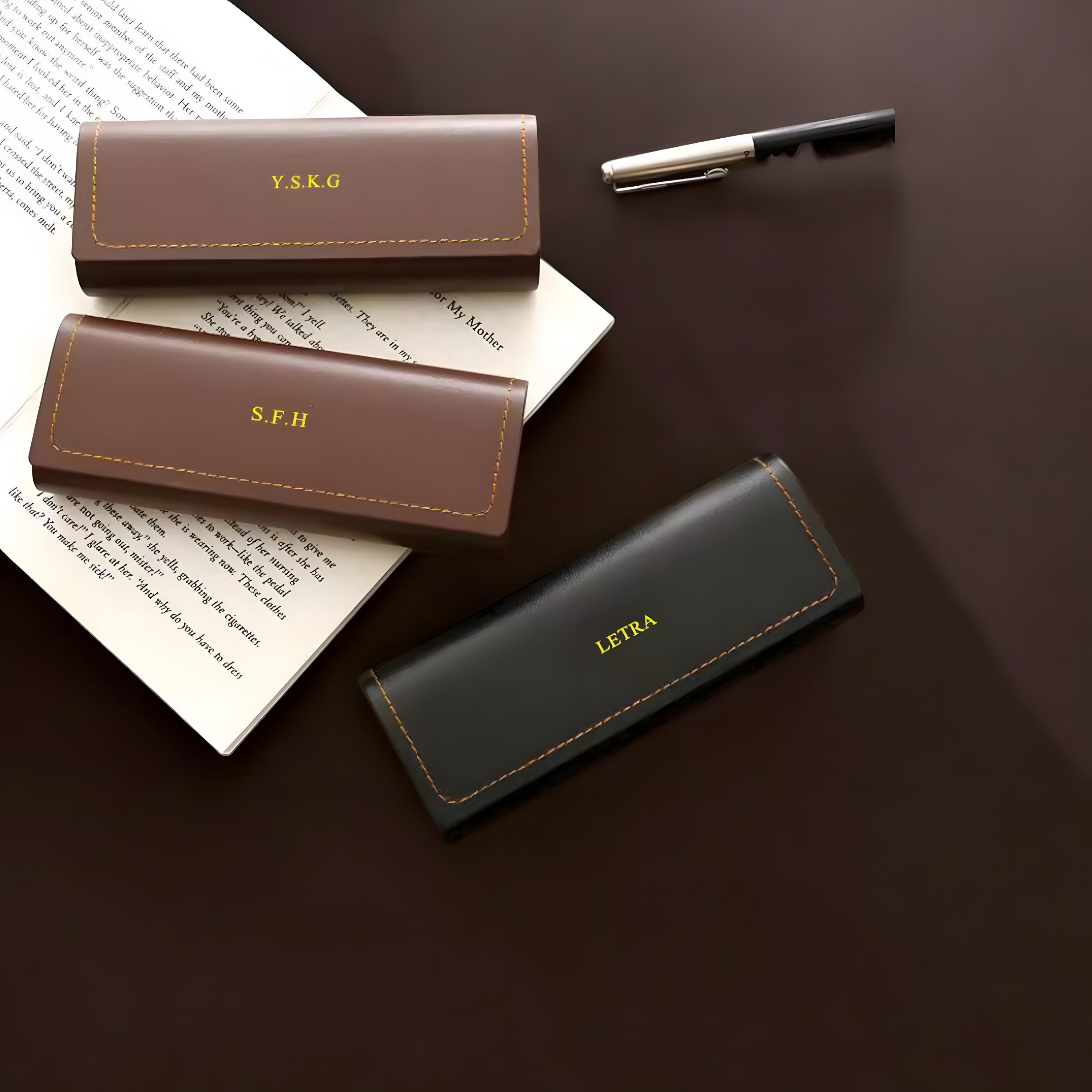 Personalized Leather Eyeglass Case Custom Glasses Holder Monogrammed ...