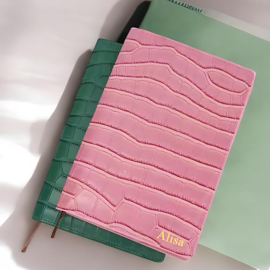 Personalized Croc Leather Notebook Cover | Custom Journal Case | Pink ...