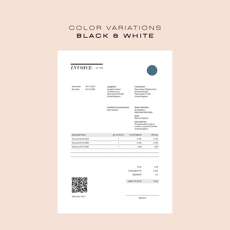 Printable Invoice Template for Business Minimalist Invoice Template ...