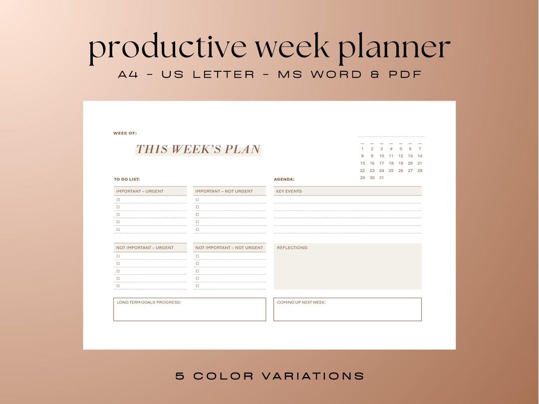 Printable Productive Week Planner Template to Track Goals and ...