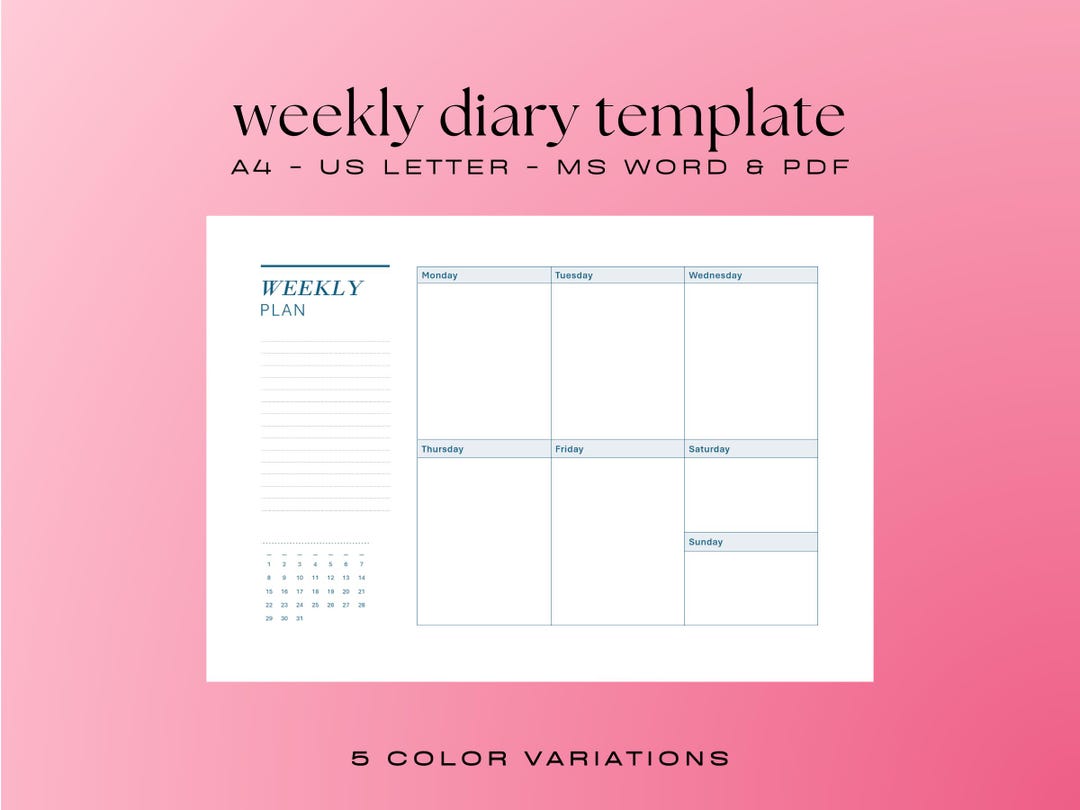 Weekly Diary Planner Template Printable Weekly Planner Minimalist ...