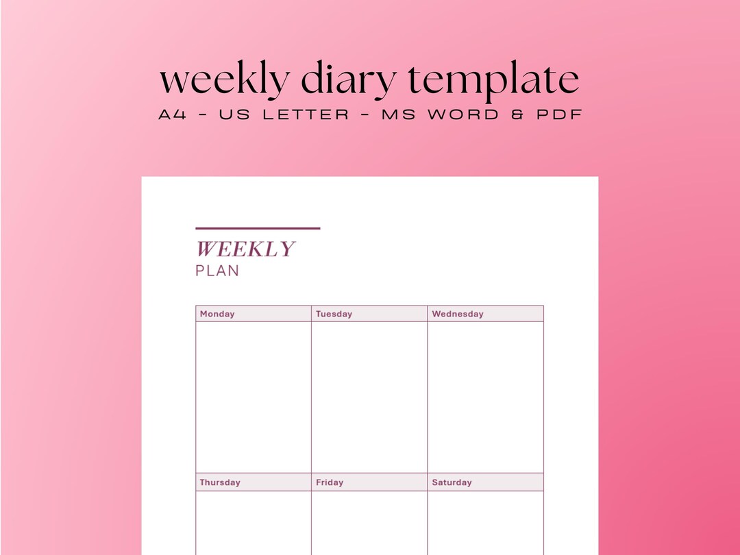 Weekly Diary Planner Template Printable Weekly Planner Minimalist ...