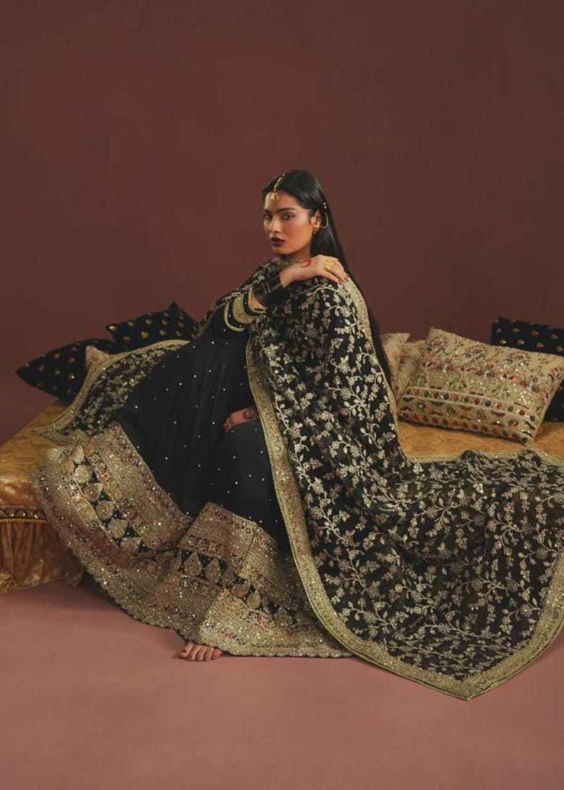 Black Chiffon Pakistani Maxi Set | Wedding Reception & Formal Wear - Etsy
