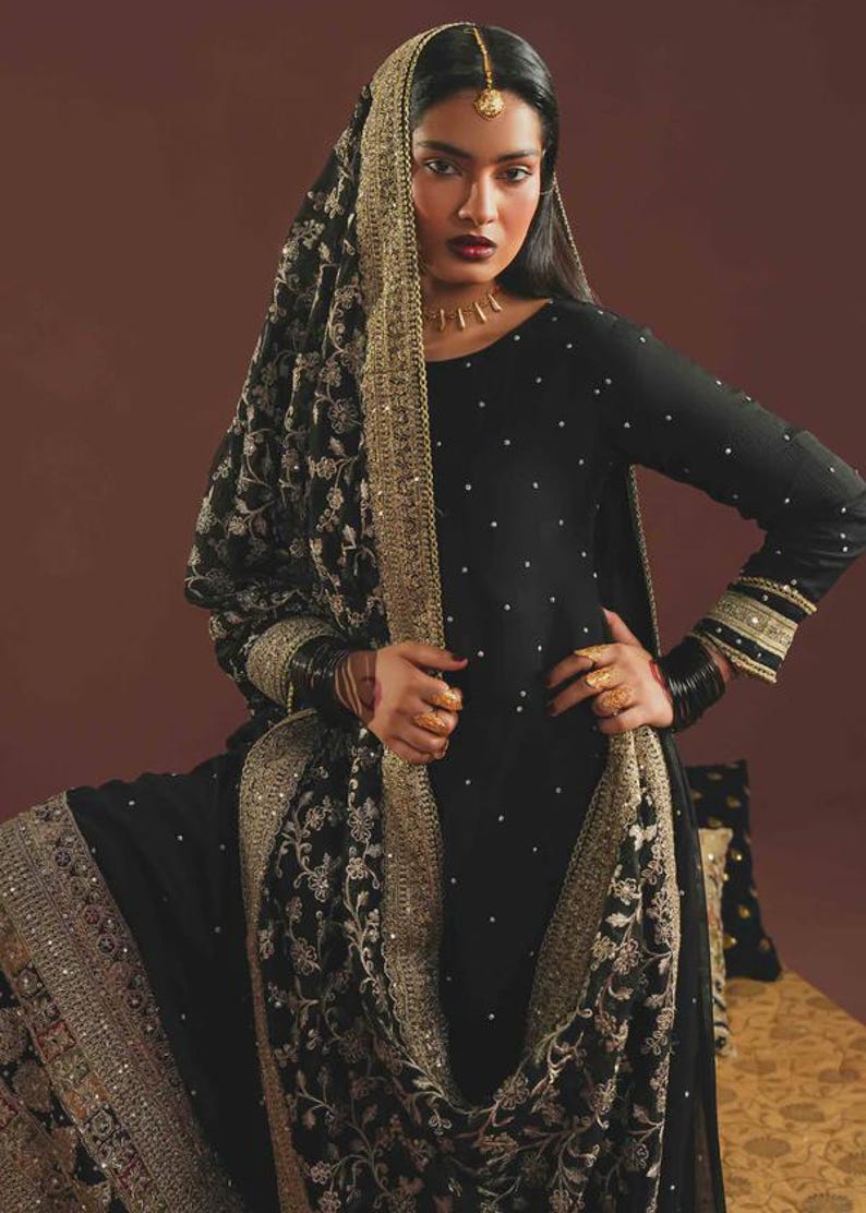 Black Chiffon Pakistani Maxi Set | Wedding Reception & Formal Wear - Etsy